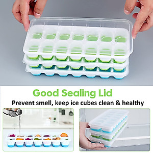 Silicone Ice Cube Tray, Jrisbo 4 Pack Easy-Release & Flexible 14-Ice Cube Trays with Spill-Resistant Removable Lid, Stackable Ice Trays with Covers for Freezer, Cocktail (Blue)