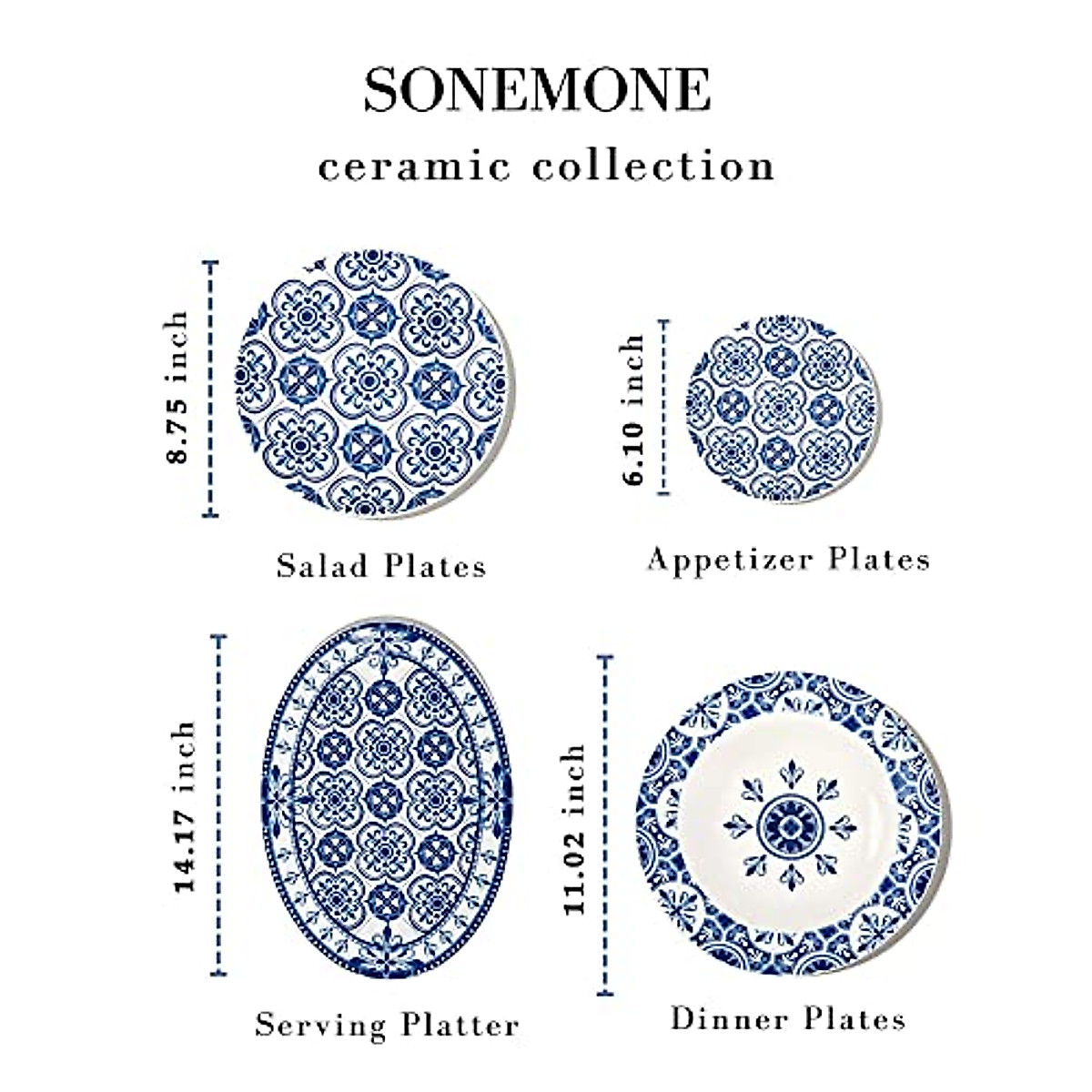 Sonemone 14 inch Blue Serving Platter, Ceramic Oval Serving Plates for Entertaining Party Restaurant, Turkey, Dishwasher & Microwave Safe