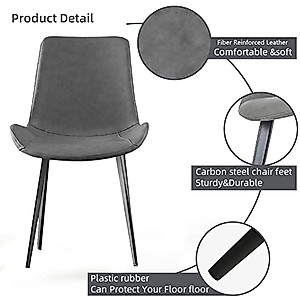 HIPIHOM Dining Chairs Set of 4, Modern Kitchen & Dining Room Chairs, Upholstered Faux Leather Cushion Seat and Sturdy Metal Legs (4 Grey Chairs)
