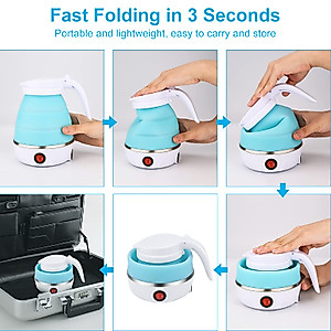 Portable Electric Kettle Travel Size, 600ML Small Foldable Tea Coffee Kettle with Collapsible Bowl and Cups, 5 Min Fast Water Boiling, BPA Free Food Grade Silicone, 110V 400W