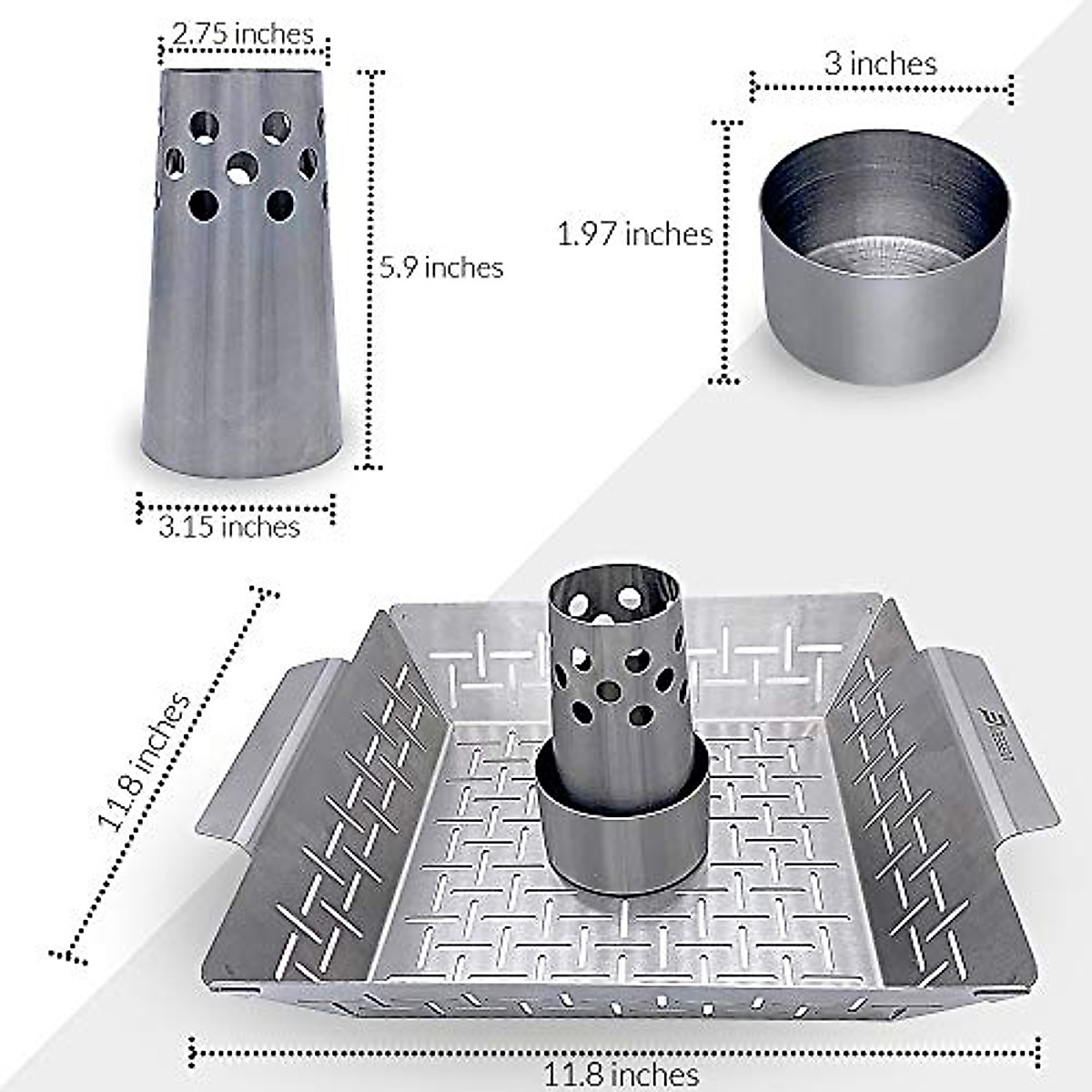 Beer Can Chicken Holder Combo with Free Meat Thermometer- Vegetable Grill Basket-BBQ Grilling Gifts for Men Accessories-Roaster Rack - Vertical Stand for Kabob-Fish-Turkey-Fits Outside Smoker