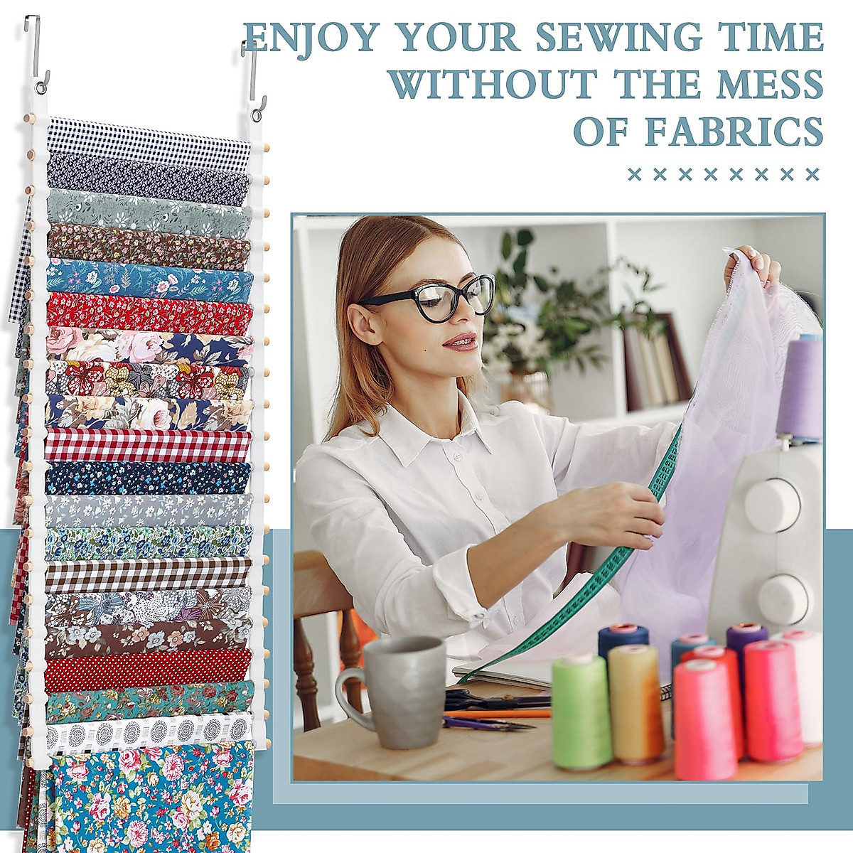 Anglechic Hanging Fabric Storage Organizer Over The Door 20-Shelf Fabric Organizer Wall Mount Fabric Display Sewing Quilting Fabric Collection with 4 Hooks for Folding and Storing Fabric (Large)