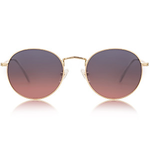 SOJOS Small Round Polarized Sunglasses for Women Men Classic Vintage Retro Shades UV400 SJ1014, Gold/Grey&Pink
