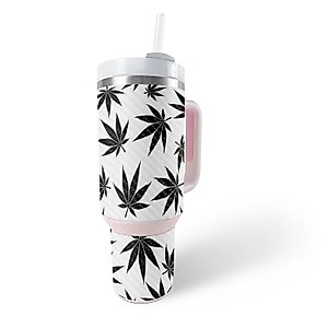 MightySkins Carbon Fiber Skin Compatible with Stanley The Quencher H2.0 FlowState 40 Oz Tumbler - Pot Leaves Black | Protective, Durable Textured Carbon Fiber Finish | Easy to Apply