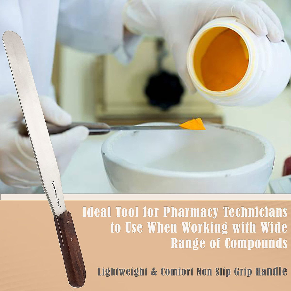 A2Z-WHS10 Stainless Steel Lab Spatula with Wooden Handle, 10" Blade, 1.5" Blade Width, 15.2" Total Length