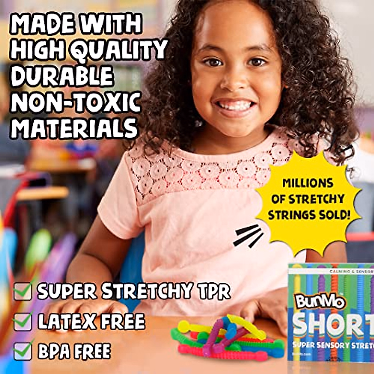 BUNMO Stretchy Strings Super Sensory Mini 10pck | Calming Monkey Noodles | Perfect Fidget Toys for Anxiety & Stress | Great Kids Party Favors | Easter Gifts for Kids | Easter Basket Stuffers for Boys