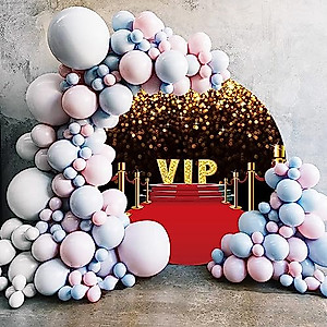 AWERT Polyester Diameter 6.5ft Round VIP Red Carpet Backdrop Award Ceremony Event Black Gold Glowing Polka Dot Photography Background Birthday Party Theme Party Baby Shower Decoration Props