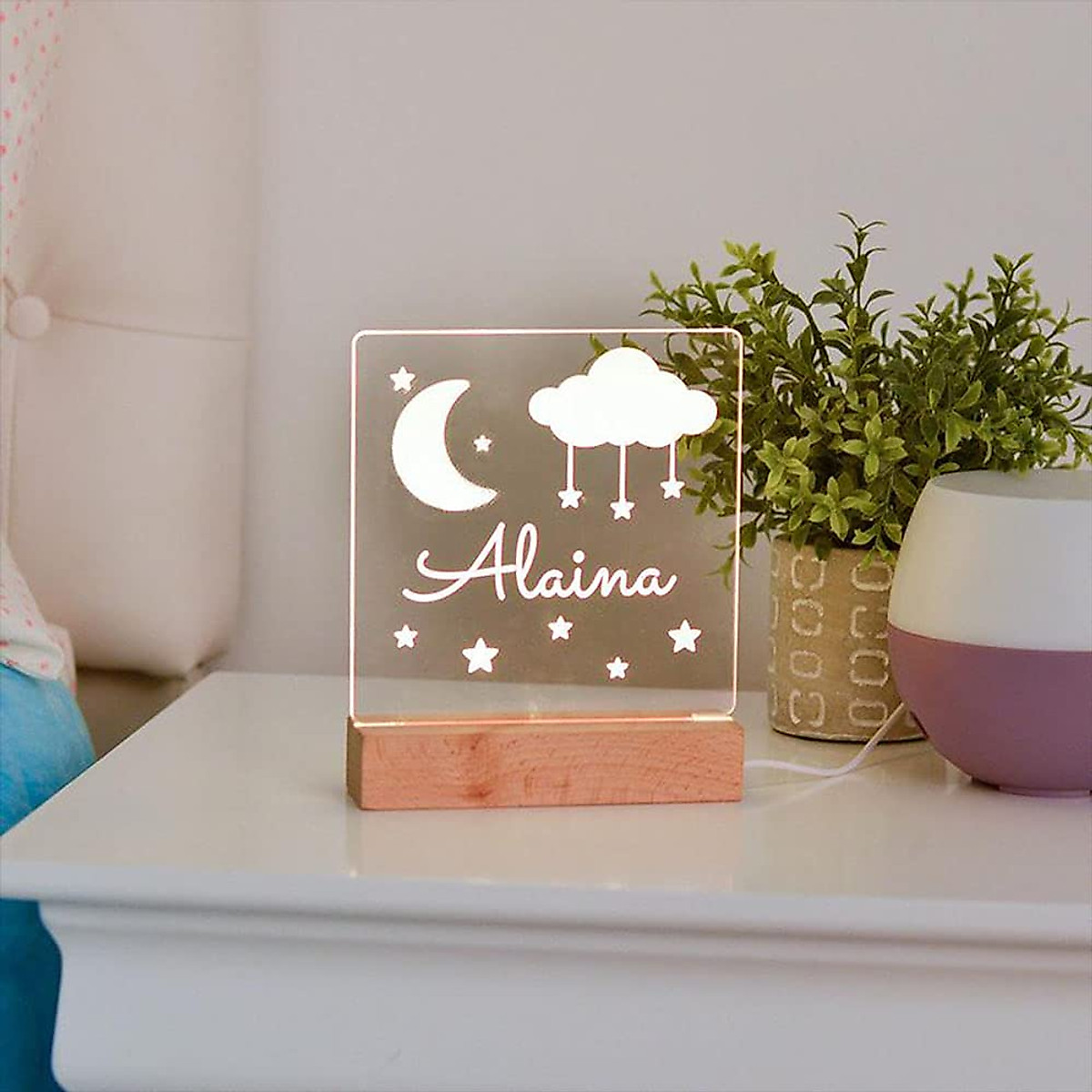 souleather Moon and Stars Custom Name Kids Bedroom, Nursery Personalized Night Light, Childs Playroom, Gift for Kids