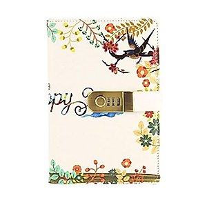 Journal Creative Password Notebook Lock Diary Leather Locking Journal Writing Notebook Digital Privacy Journals Planner Notebook Notepad Diary (Color : White)