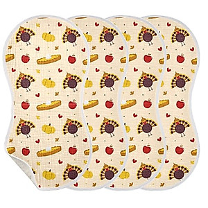 vvfelixl Thankgiving Turkey Pumpkin Apple Burp Cloths for Baby Boy Girls Baby Washcloths Burp Rags 1 Pack Beige
