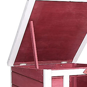 PawHut Small Wooden Rabbit Hutch Bunny Cage Guinea Pig Cage Duck House Dog House with Openable & Waterproof Roof, Red