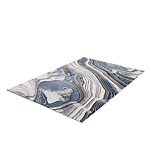 Abani 6’ x 9’ Modern Topography Design Blue, Grey & Gold Area Rug Rugs Modern Pattern No Shed Dining Room Rug