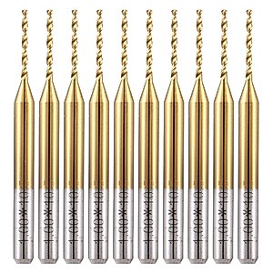 HOZLY 1/8 Shank Titanium Nitride Coated Carbide PCB CNC Drill Bits Router 1.0mm Cuting Dia for Print Circuit Board Pack of 10