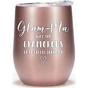 Rock & Llama Glamma Gifts For Grandma - 12oz Wine Glass Tumbler Cup - Beautiful Gift for New Grandma Glam ma Coffee Mug