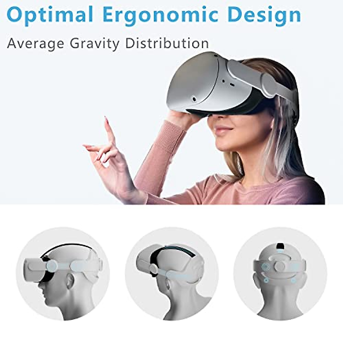 Saqico Head Strap for Oculus Quest 2, 3-in-1 Adjustable Halo Headband, Replacement for Elite Strap, Enhanced Comfort and Gaming Immersion VR Accessories Compatible with Oculus/Meta Quest 2