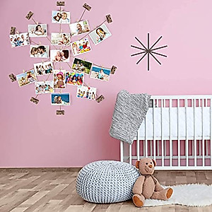 Emfogo Hanging Photo Display, Wood Picture Photo Frame for Wall DIY Decor 5 Strings with 30 Clips, Adjustable Twines fit Multi Pictures Frames Collage Organizer 35 x 35 inch