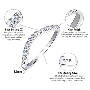 Newshe Jewellery Curved Wedding Bands for Women AAAAA Cz Stacking 925 Sterling Silver Eternity Rings Wishbone Size 7