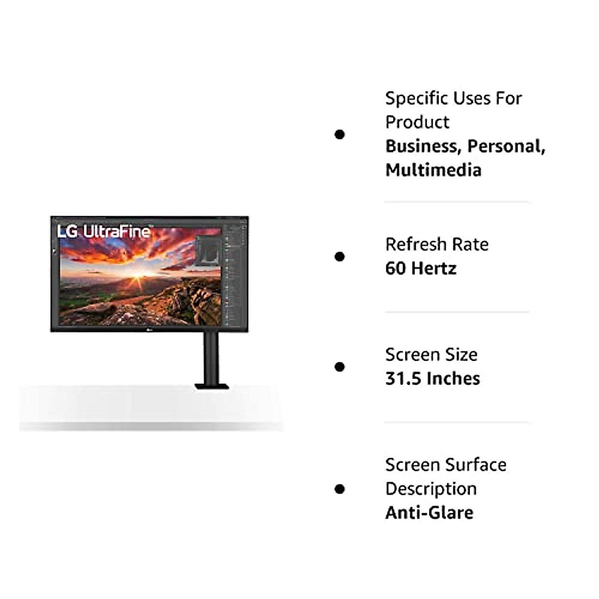 LG 32UN880-B 32" UltraFine Display Ergo UHD 4K IPS Display with HDR 10 Compatibility and USB Type-C Connectivity, Black