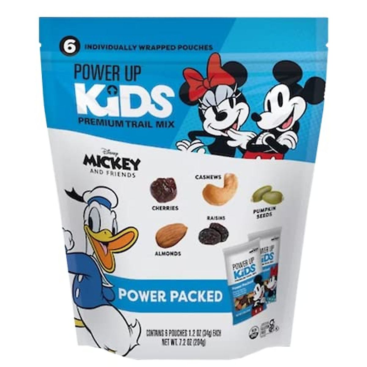 Power Up Kids Mickey & Friends Power Packed Trail Mix By Gourmet Nut - Cherries,Whole Cashews,Sliced Almonds,Raisins & Pumpkin Seeds - Gluten Free, Non GMO - 1.2oz Individually Wrapped Pouches (6 Pk)