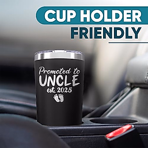 shop4ever Promoted to Uncle Est. 2025 Tumbler Insulated Tumbler 20 oz. with Lid, Stainless Steel Cups Travel Coffee Mug New Uncle Baby Announcement Gift (Black)