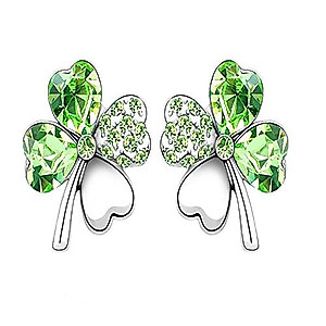 KINFENE Lucky Crystal Four Leaf Clover Stud Earrings