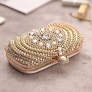 ZHANGOO Bridal Clutch, Party, Dinner or Prom Purse Pearl Evening Bag, Lady Clutch, Party Bag, Suitable for Cheongsam Dress (Color : Gold)
