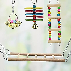 Bird Ladder Toy Hanging Swing Natural Wood Hammock Toy for Small Parrot Parakeet Cockatiel African Grey Cockatoos Conure Finch Cage Accessories(B)