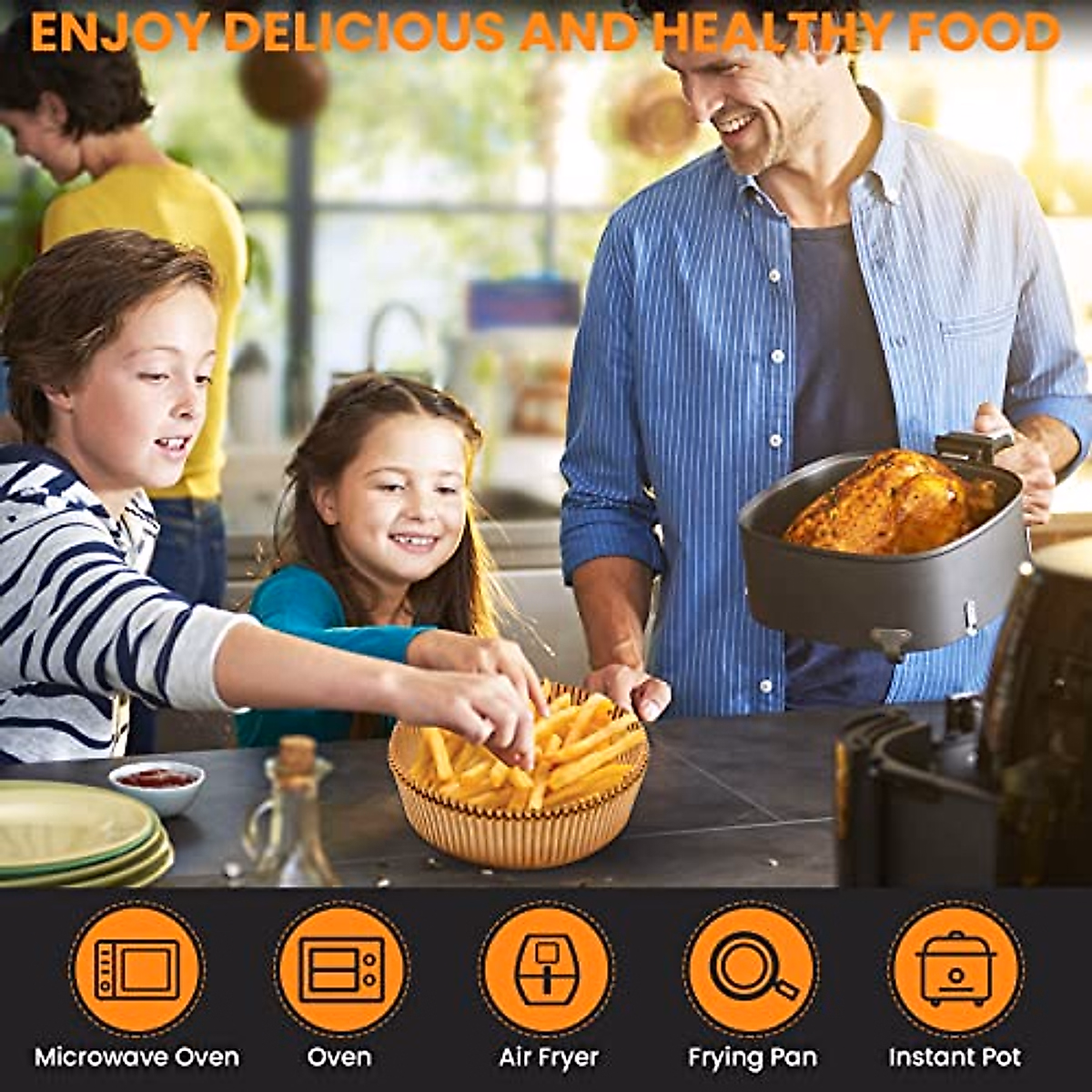 100 PCS Air Fryer Disposable Paper Liners, Maiqufa® Oil-Proof Water-Proof Parchment Round Paper Liners, for Baking Cooking Grilling Frying and Roasting Microwave (7.9in)