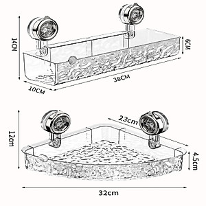 HAXPK Light Luxury Style Punch-Free Storage Rack for Bathroom, No Drill Clear Wall Caddy Suction Cup Storage, Glacier Pattern Suction Cup, Acrylic Transparent Shower Organizer with suc (2Pcs White-A)