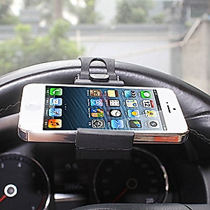 Reiko Car Steering Wheel Phone Mount - Retail Packaging - Gray - HLD07-GY
