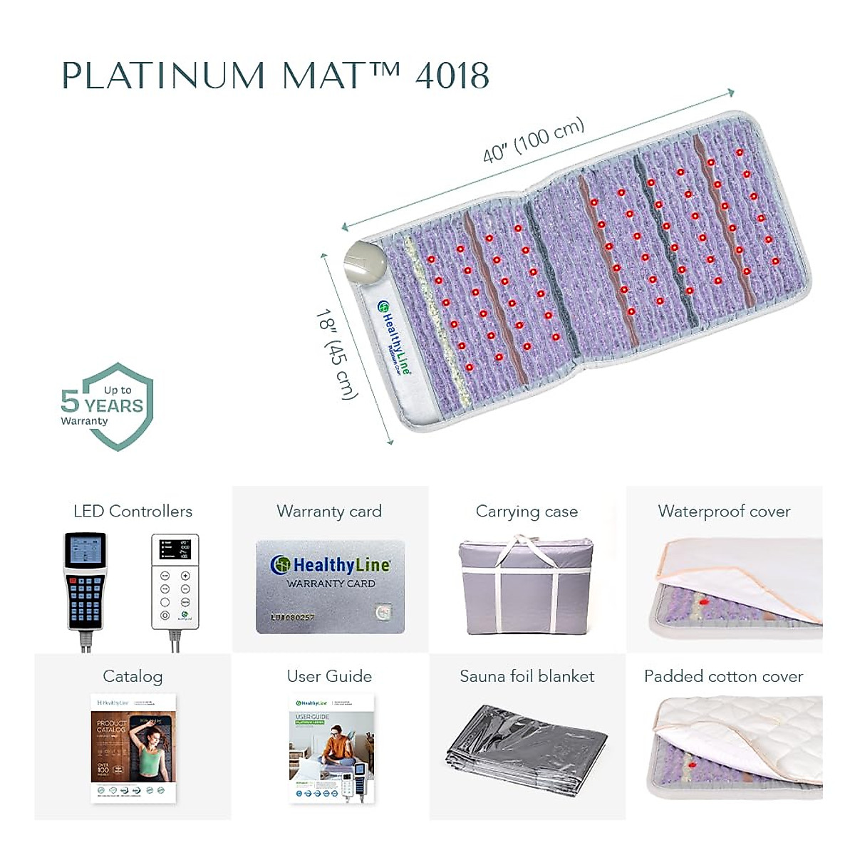 HealthyLine Platinum Mat - Far Infrared Heating Pad for Back Pain - Natural Crystal Gemstones Electric Auto Shut Off Mat - Negative Ions & Rejuvenating Photon Lights - 40" x 18"