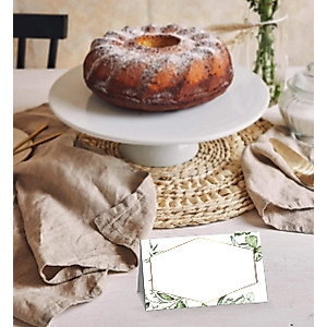 Gold Foil Greenery Table Place Card, 25 Pcs Tent Style Cards Set with Green Eucalyptus, Editable Name Cards for Table Seating, Food Lables for Birthday Party, Baby Shower, Wedding, Bridal Shower(12)