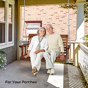 VINGLI 4 FT Outdoor Porch Swing, Upgraded XL Size Seat Depth & Back Height Wooden Patio Swing, Heavy Duty 880 LBS Front Hanging Swing for Yard, Tree, Balcony (Brown)