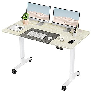 WOKA 55 x 28 Inch Electric Standing Desk, Height Adjustable Stand Up Desk, Sit Stand Desk with Memory Controllers, Adjustable Desks for Home Office with White and Grey Top and White Frame