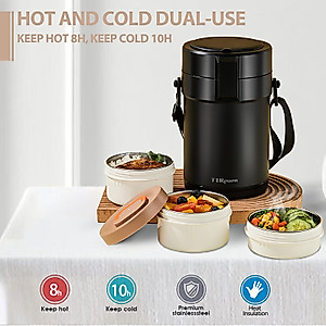 TTrpuon 82oz Thermos Container For Hot Food, 3 Tier Wide Mouth Insulated Stackable Food Container, lunch box for Work Office Outdoors Picnic (black)