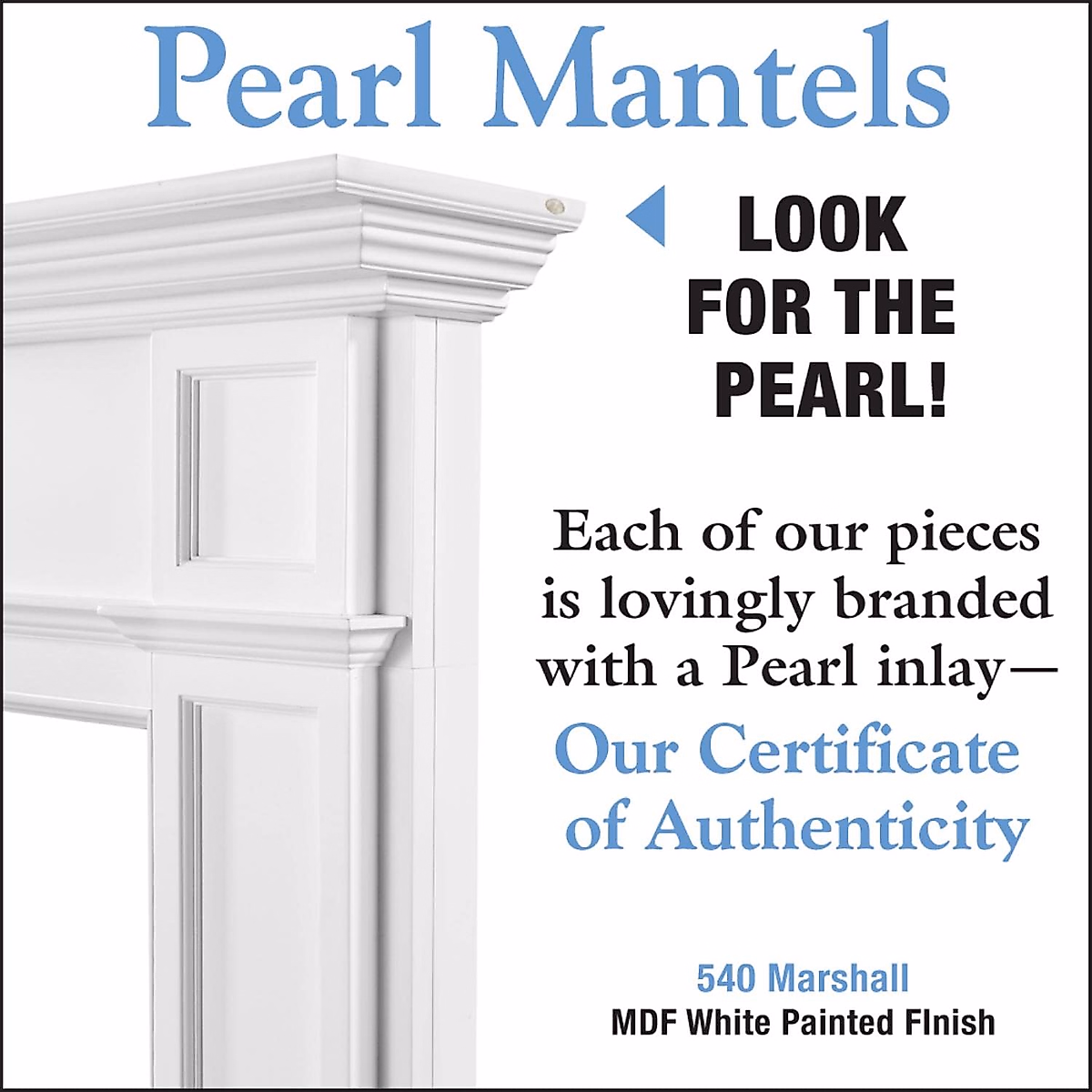 Pearl Mantels 540-48 Marshall Fireplace, 48-Inch, White Paint Mantel Surround, Opening Width