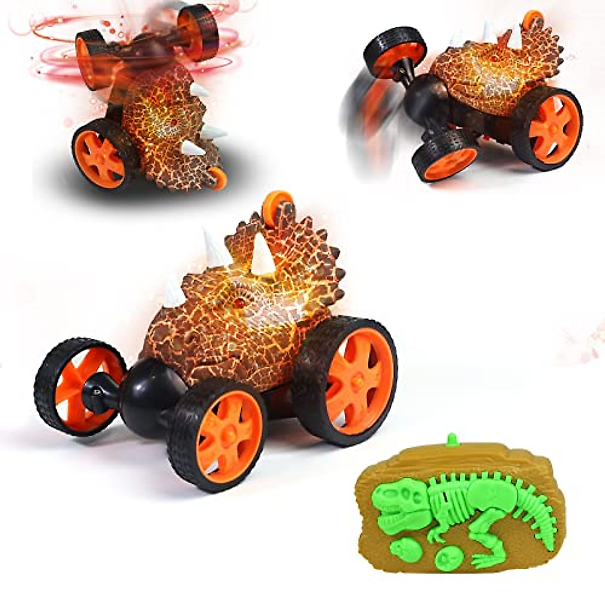 Dinosaur Remote Control Truck Toys, Dinosaur RC Stunt Car 360 Degree Rotation with LED Light, Monster Truck Toys for Kids Toddlers, Christmas Birthday Gifts for Boys Girls Age 3-8