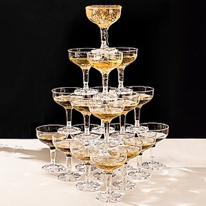 ZOMUIA 50 Pack Acrylic Champagne Coupe Glasses Plastic Champagne Tower for Party Wedding Martini Cocktail Glasses Reusable Champagne Cups for Wedding Birthday Party Anniversary, 5oz