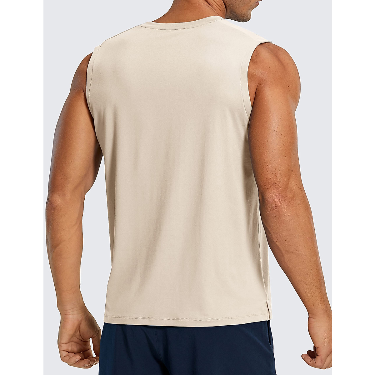 CRZ YOGA Men's Workout Sleeveless Shirt Quick Dry Stretchy Swim T-Shirts Athletic Gym Running Beach Tank Top White Opal Medium