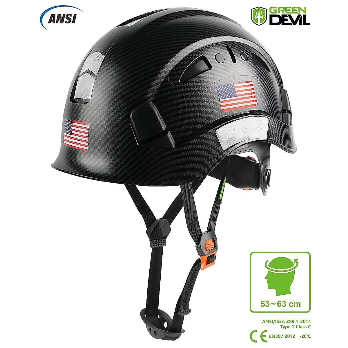 GREEN DEVIL Safety Helmet Hard Hat Adjustable Lightweight Vented ABS Work Helmet for Men and Women 6-Point Suspension ANSI Z89.1 Approved Ideal for Industrial & Construction