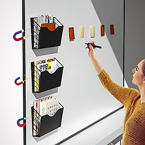 BSJYMJIAJU Magnetic File Holder, 3 Pockets, Black, Metal