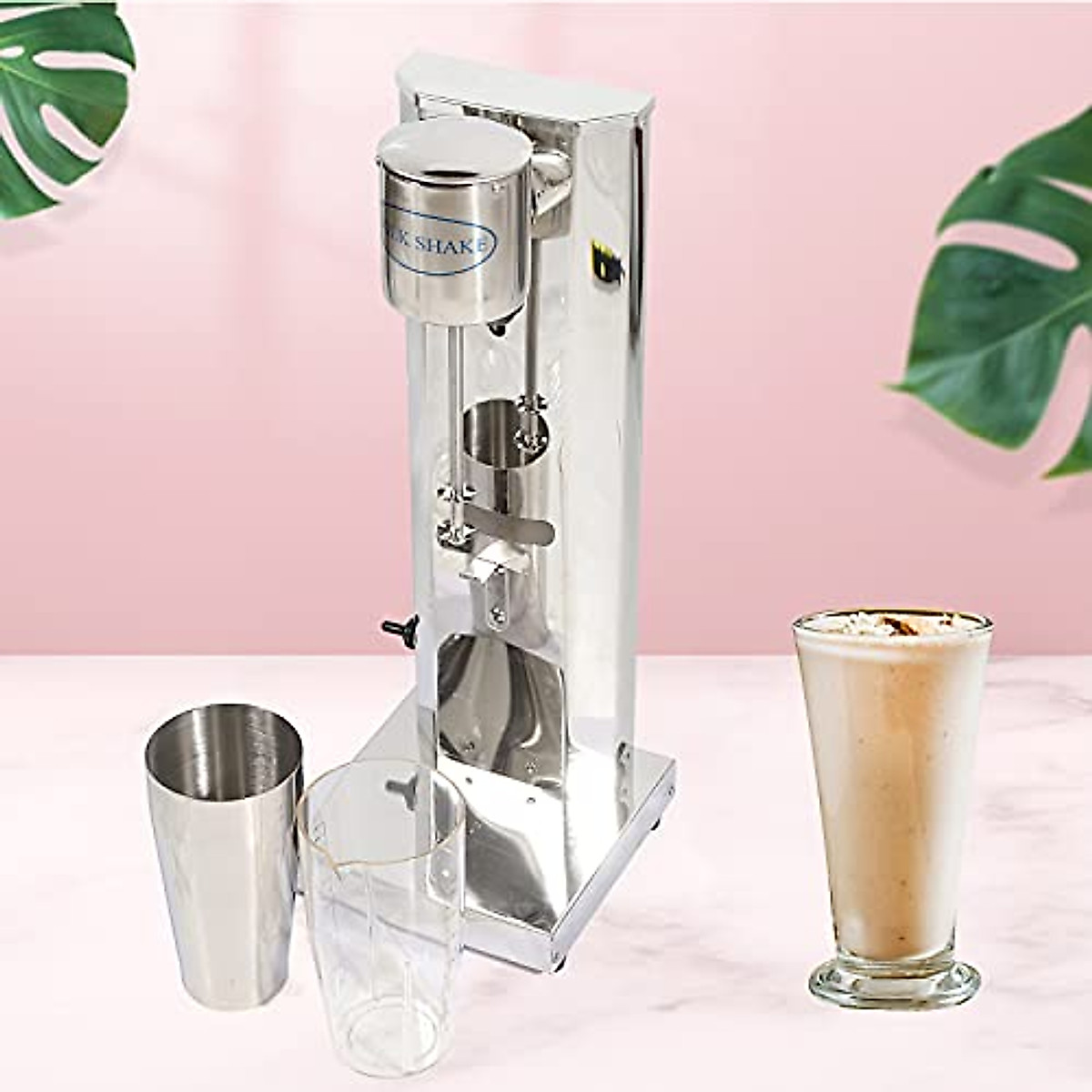 DYRABREST 180W Electric Milk Shake Maker, Commercial Single Head Milkshake Mixer Blender Machine, Stainless Steel Drink Milk Shake Maker Shaker with 2 Cups
