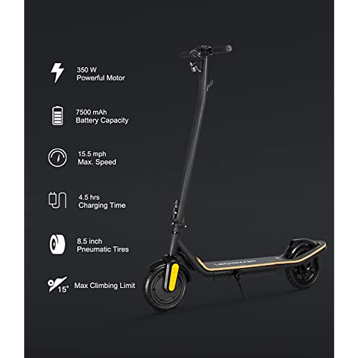 LEQISMART Electric Scooter Adults, 350W Motor & 15.5MPH, 8.5" Pneumatic Tires, 12-17 Miles Range E with 270Wh Battery, Foldable Commuting for Adults