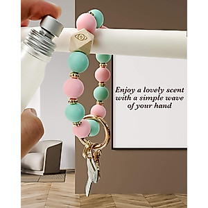 WEESMILE Silicone Key Ring Bracelet for Women | Stretchy Wrist Keychain Bracelet for Car Keys, Wallets, IDs, and Credit Cards (Brown/White)