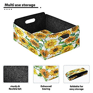 Kigai Sunflower Storage Bins with Handles Felt Fabric Collapsible Storage Basket Organizer Drawers Storage Boxes for Shelf Closet Bedroom (14x5x10Inch)