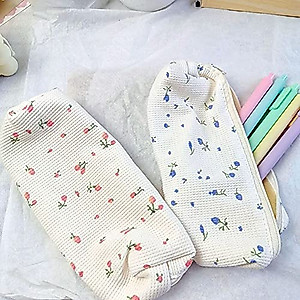 Fresh Style Pencil Bag, Flowers Pen Holder Pen Box Makeup Bag Women Storage Bags, Flowers Pencil Cases Cute Simple Pen Bag Storage Bags(Blue)