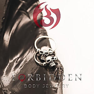 Forbidden Body Jewelry Surgical Steel Skull Captive Bead Ring Hoops, Skull Septum Ring, Nipple Ring, CBR 14G 12mm (Sold as a Set)