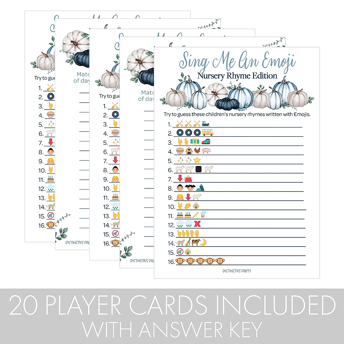 Blue Little Pumpkin Baby Shower Party Games - Animal Pregnancy and Emoji Picture Guessing Game (2 Game Bundle) - 20 Dual Sided Cards, Fall Baby Shower