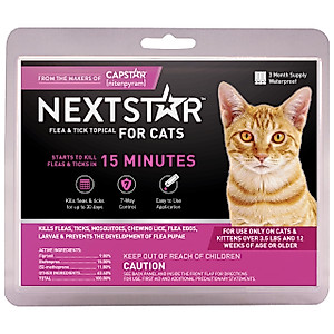 NEXTSTAR Flea and Tick Prevention for Cats, Small Cat and Kitten Treatment & Control, Fast Acting Waterproof Topical Drops, 1 Month Supply