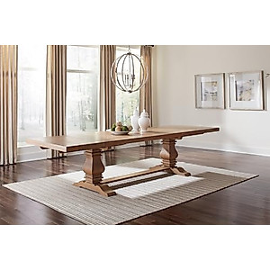 Coaster Home Furnishings Florence Traditional Farmhouse Rectuangular 126-inch Double Pedestal Planked Wood Top Extension Leaf Dining Table Rustic Smoke 180201